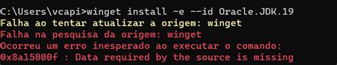 Oracle Jdk Retornou Falha Ao Tentar Atualizar A Origem Winget Windows Prompt Utilizando