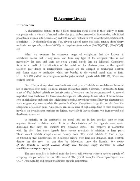 Pi Acceptor Ligands Lecture Notes Chemistry Docsity