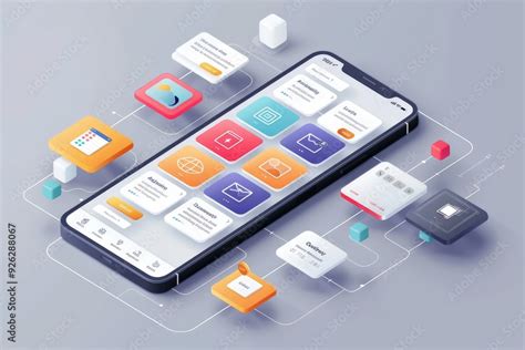 ภาพประกอบสต็อก Smartphone Mobile App Interface Mockup With Ui Active Blocks And Connections Ack