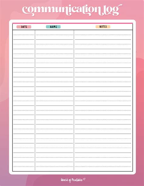 Free Printable Behavior Communication Log Template PDF Sample Wssufoundation