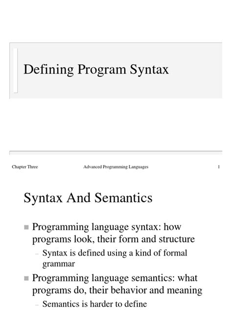 Defining Program Syntax Chapter Three Advanced Programming Languages 1