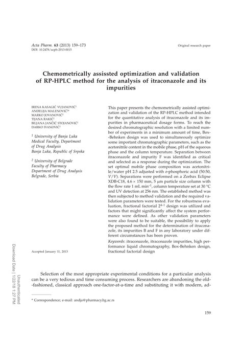 Pdf Chemometrically Assisted Optimization And Validation Of Lc Method For The Analysis Of