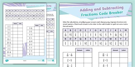 👉 Year 5 Adding And Subtracting Fractions Code Breaker
