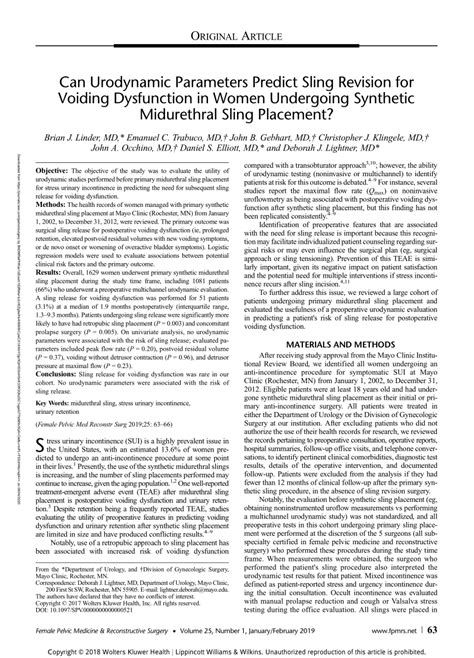 Pdf Can Urodynamic Parameters Predict Sling Revision For Voiding Dysfunction In Women