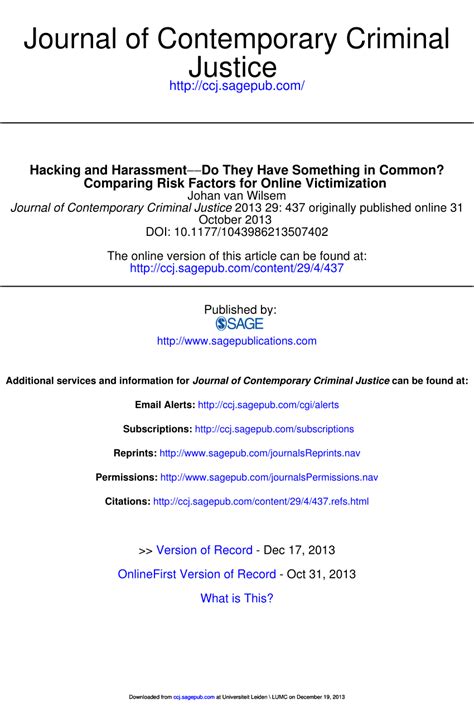 Pdf Hacking And Harassment Do They Have Something In Common Comparing Risk Factors For
