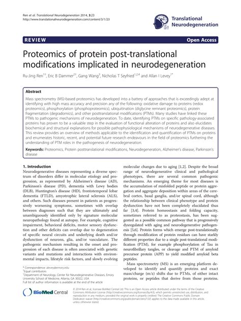 Pdf Proteomics Of Protein Post Translational Modifications Implicated