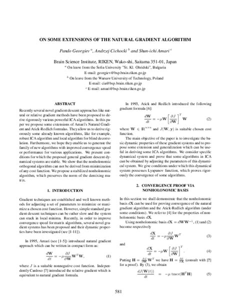 Pdf On Some Extensions Of The Natural Gradient Algorithm