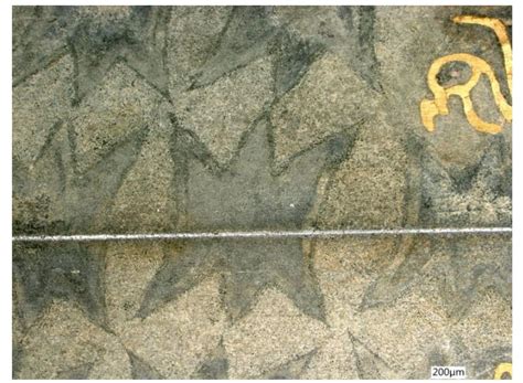 Keyence Microscope Image Of The Spearhead Showing Outline Of