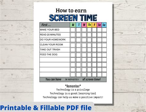 Screen Time Rules Editable Screen Time Chore Chart Fillable Printable Screen Time Tracker