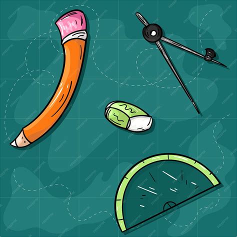 Premium Vector Workstation Pencil Compass Eraser And Protractor Toolset For School Ids Graphic