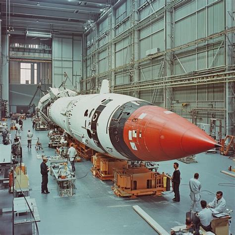 A Rocket Undergoing Assembly With Engineers Working On The Propulsion System Premium Ai