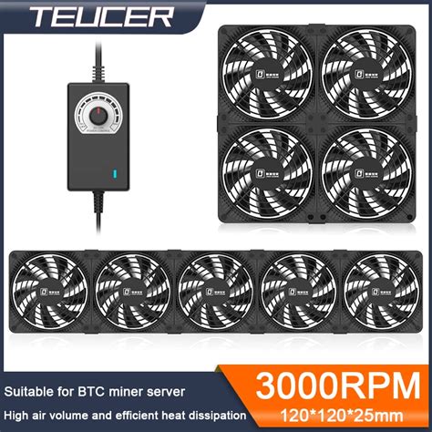 Teucer 3000rpm 120mm 대용량 풍량 220v Btc 채굴 기계 워크스테이션 캐비닛 서버 케이스 냉각 시스템 팬 어댑터 포함