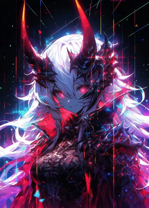 Anime Demon Girl With Horns Poster Picture Metal Print Paint By