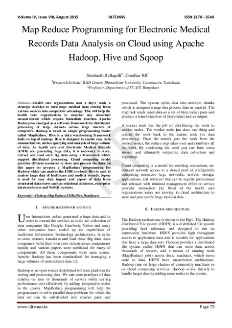 Pdf Map Reduce Programming For Electronic Medical Records Data