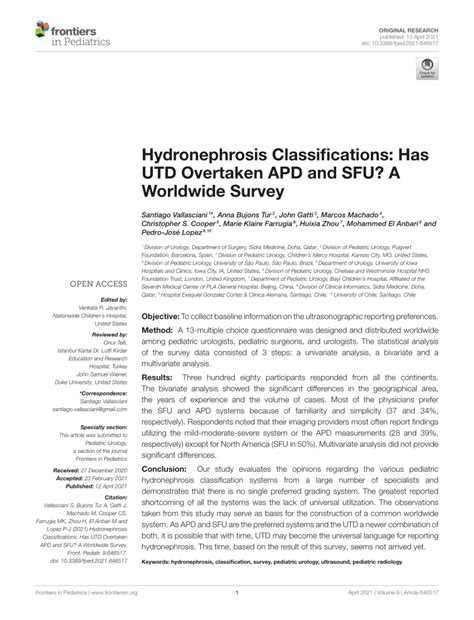 Pdf Hydronephrosis Classifications Has Utd Overtaken Apd And Sfu A Worldwide Survey