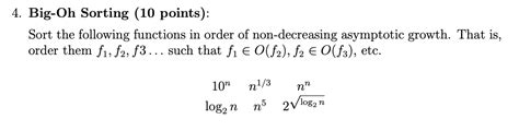 solved 4 big oh sorting 10 points sort the following