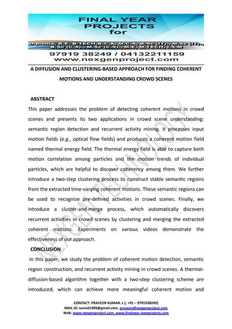 A Diffusion And Clustering Based Approach For Finding Coherent Motions