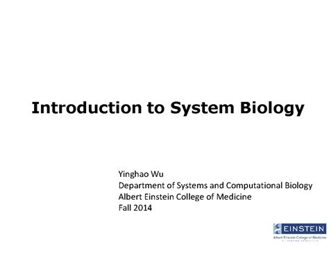 Lecture 1 Notes On Systems Biology Concepts And Techniques Sys 101