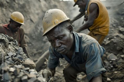 African Miners Working In A Mine In Congo Portrait Of Hard Work By African Miners In A Scene Of