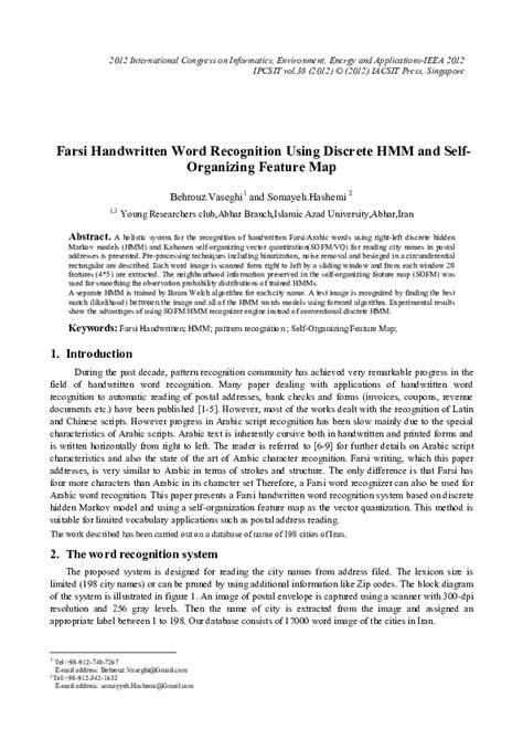 Pdf Farsi Handwritten Word Recognition Using Discrete Hmm And Self Organizing Feature Map