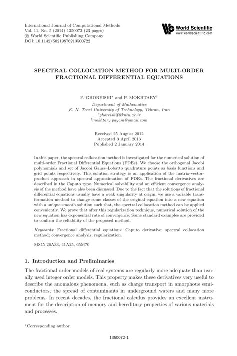 Pdf Spectral Collocation Method For Multi Order Fractional