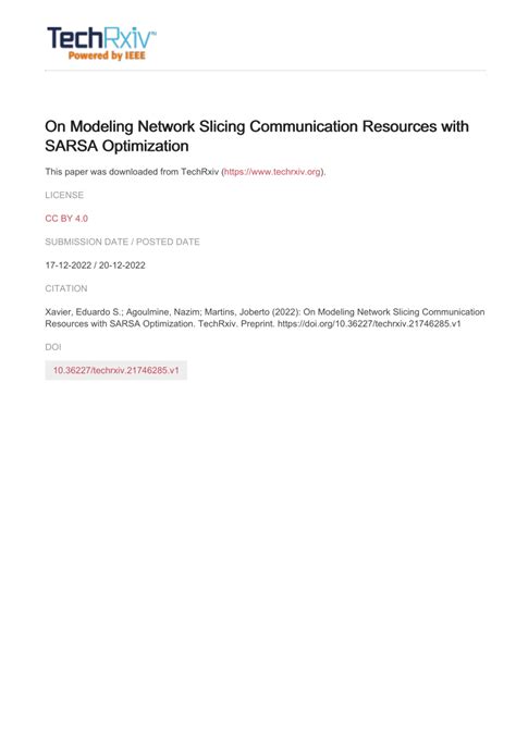 Pdf On Modeling Network Slicing Communication Resources With Sarsa Optimization