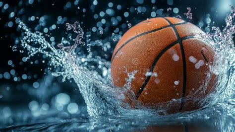 Dynamic Shot Of A Basketball Splashing Into Water Capturing The Essence Of Sport And Motion