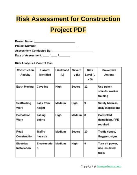 Free 13 Construction Risk Assessment Form Samples Pdf Ms Word