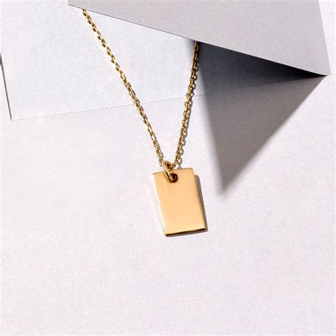 14k Real Gold Personalized Rectangle Tag Necklace For Women Norm Jewels