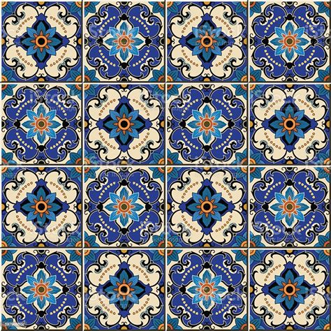 연속무늬 메트로폴리스 색상화 플로럴 모로코 프로투갈어 타일 Azulejo 장식품 0명에 대한 스톡 벡터 아트 및 기타 이미지 0명 고풍스런 곤색 Istock