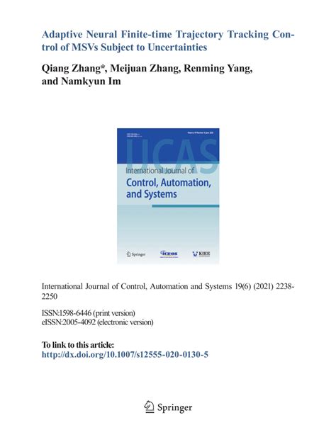 Pdf Adaptive Neural Network Auto Berthing Control Of Marine Ships