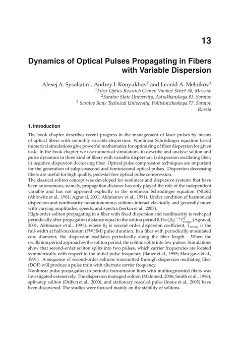 Pdf Dynamics Of Optical Pulses Propagating In Fibers With Variable