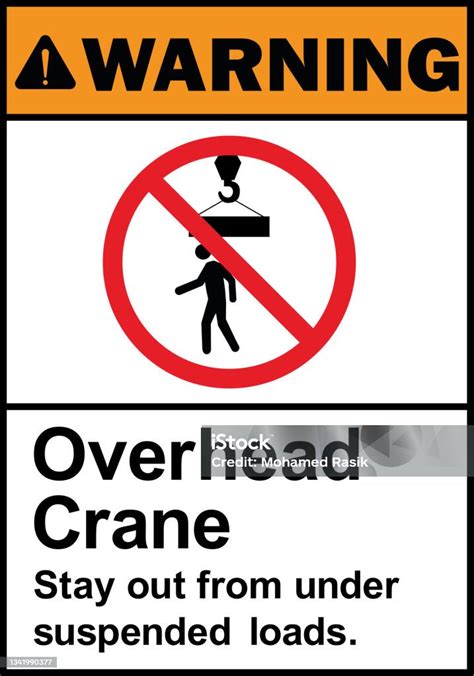 오버헤드 크레인은 정지된 하중 경고 표지판 아래에서 벗어나지 않습니다 Overhead Crane에 대한 스톡 벡터 아트 및 기타 이미지 Overhead Crane