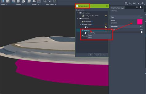 Infraworksのサブサーフェス画層にマテリアルまたは色を追加する