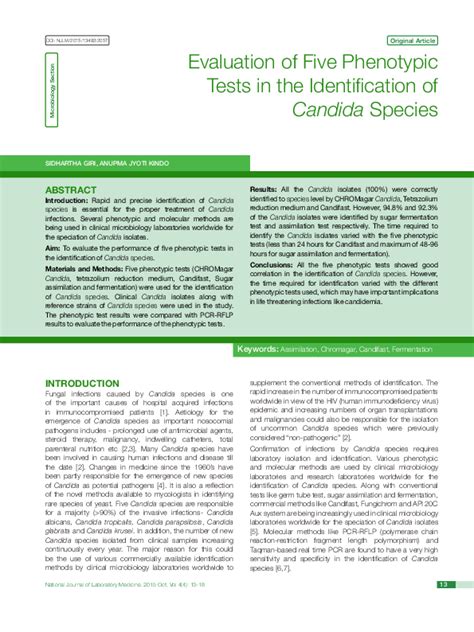 Pdf Evaluation Of Five Phenotypic Tests In The Identification Of Candida Species