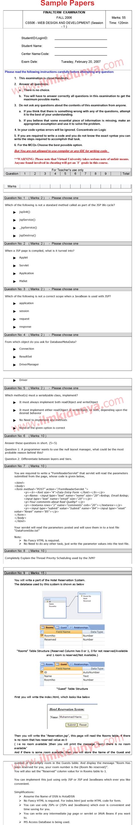 Cs506 Web Design And Development Mcs Vu University Past Papers 2006