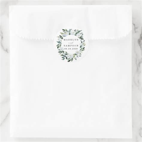 Elegant Dusty Blue Floral Rustic Garden Wedding Classic Round Sticker