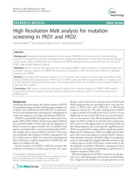 Pdf High Resolution Melt Analysis For Mutation Screening In Pkd1 And Pkd2