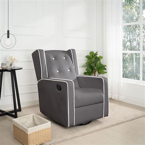 Modern Gray Upholstery Swivel Recliner Chair With Sturdy Wood Arms