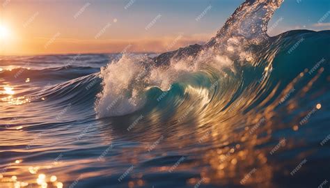 Premium Photo Ocean Wave At Sunset Time Blue Ocean Wave With Sunlight