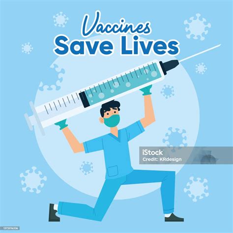 Vaccine Save Lives Poster Doctor Holding A Vaccine Vector Stock