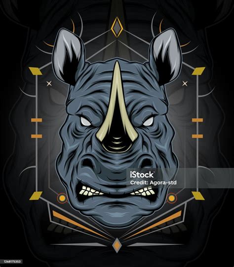 배지 엠블럼 티셔츠 인쇄를 위한 현대적인 일러스트 컨셉 스타일로 코뿔소 심볼 디자인 마스코트 화가 코뿔소 그림 T 셔츠에 대한 스톡 벡터 아트 및 기타 이미지 Istock