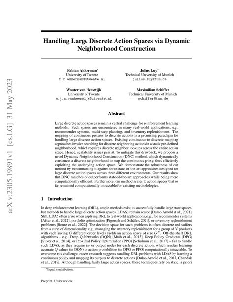 Pdf Handling Large Discrete Action Spaces Via Dynamic Neighborhood Construction