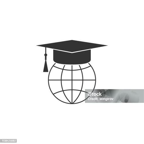 고립 된 글로브 아이콘에 졸업 모자 세계 교육 기호입니다 온라인 학습 또는 E러닝 개념 평면 디자인입니다 벡터 일러스트 교육에 대한 스톡 벡터 아트 및 기타 이미지 Istock