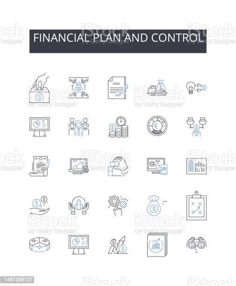 재무 계획 및 제어선 아이콘 모음입니다 응답 분석 메트릭 보고서 인터페이스 통찰력 평가 벡터 및 선형 그림 리뷰 점수 추적 개요 표지판 세트 감각 지각에 대한 스톡 벡터