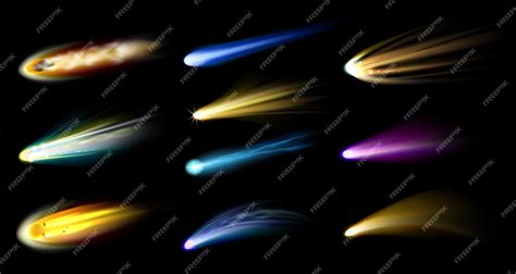 Premium Vector Realistic Meteor And Comet 3d Shooting Star Falling Or Burning Meteorite In