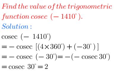 Find The Value Of Trigonometric Function Cosec 1410° Maths Glow