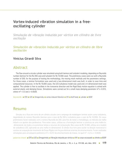 Pdf Vortex Induced Vibration Simulation In A Free Oscillating Cylinder