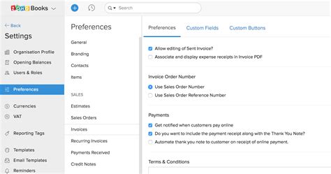 Invoice Preferences Add Custom Fields Configure Invoice And Payment