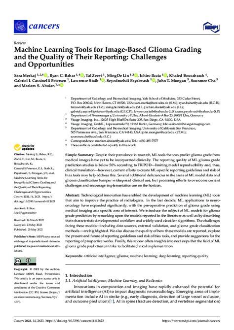 Pdf Machine Learning Tools For Image Based Glioma Grading And The